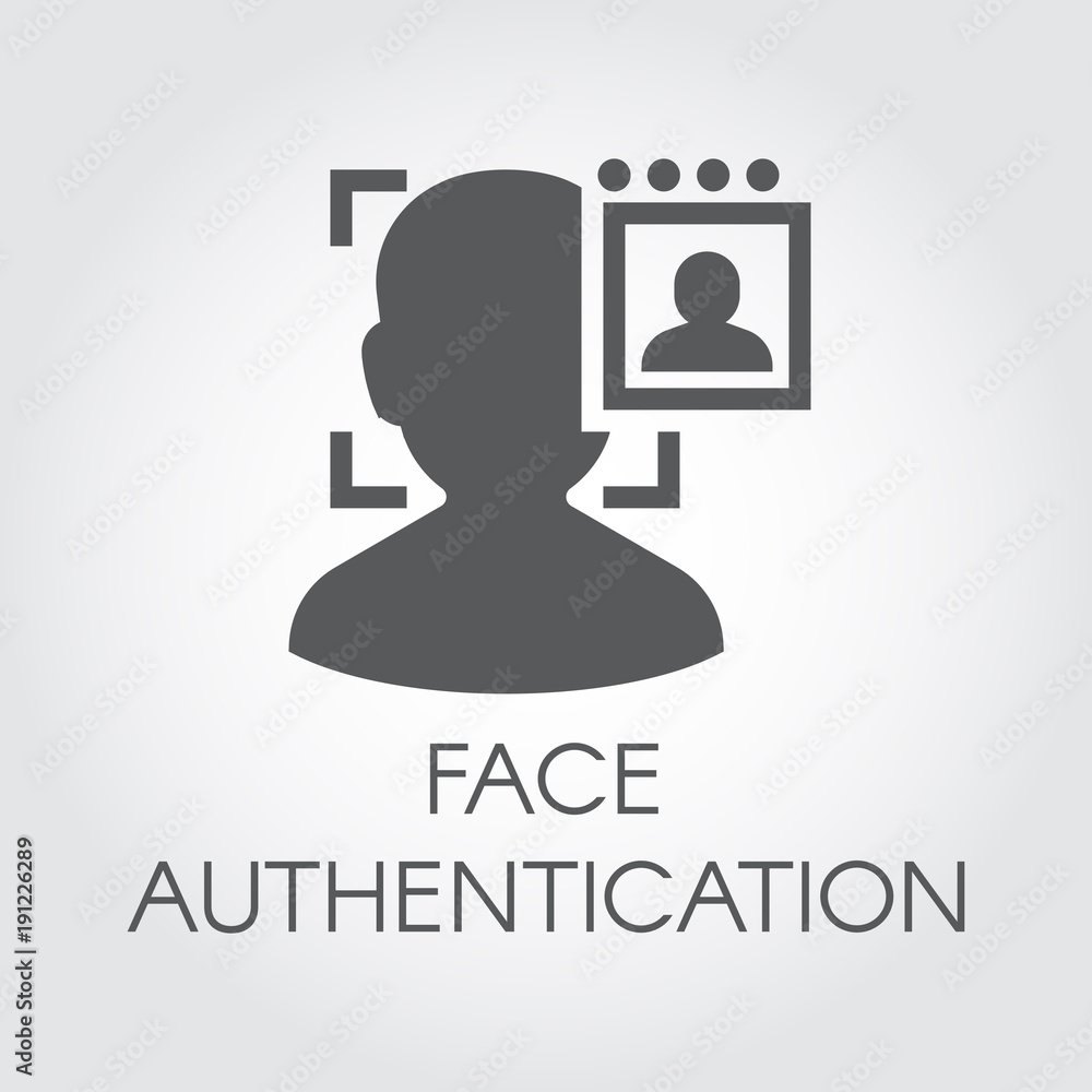 Face authentication flat icon. Facial biometric identity. Silhouette of ...