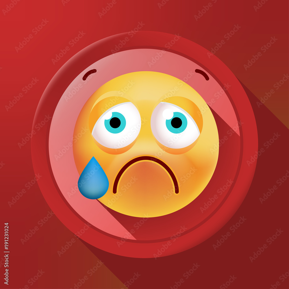 Cute Crying Emoticon on Color Button on Color Background . Isolated ...