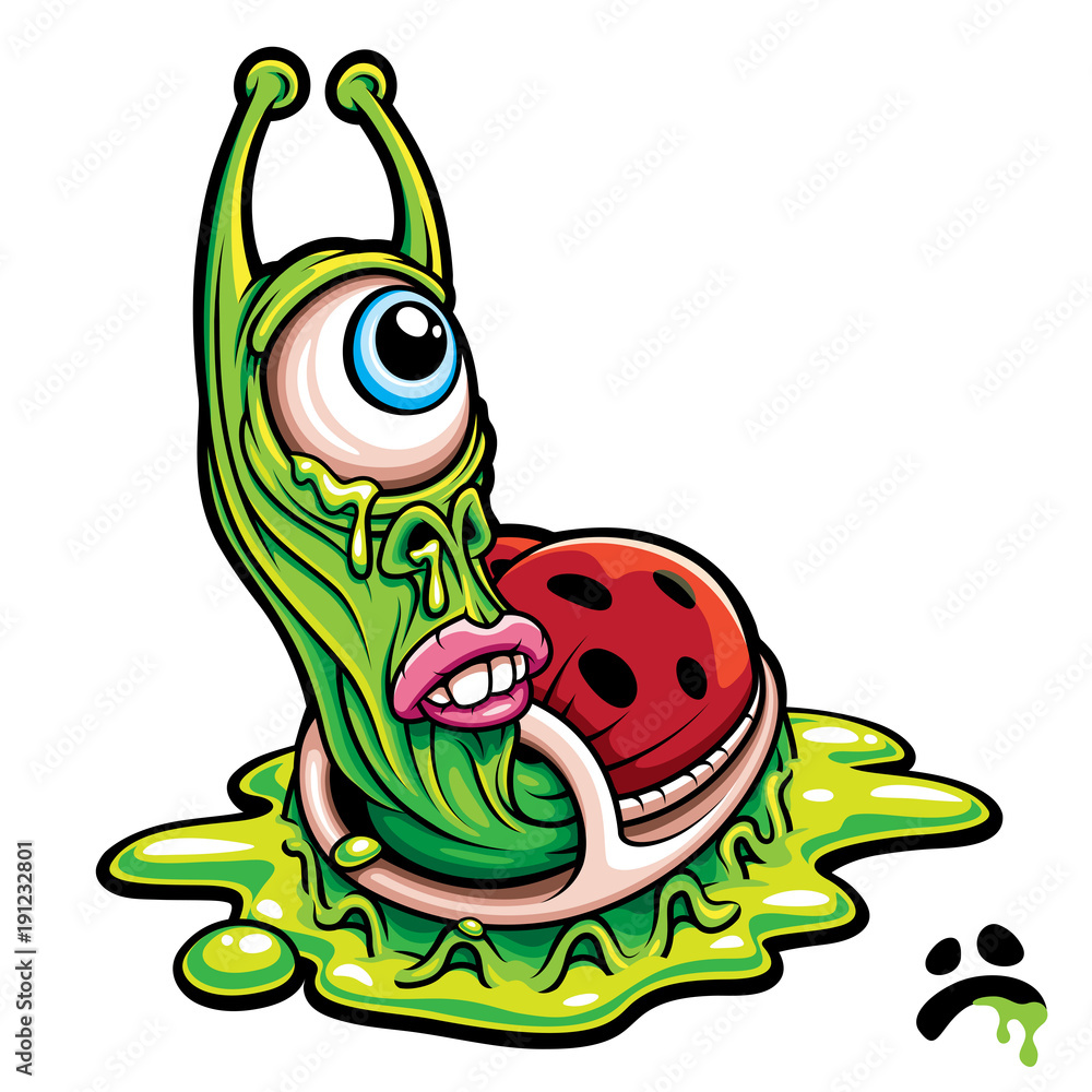 Sad one eyed green slug monster creature cartoon graphic. Vector ...