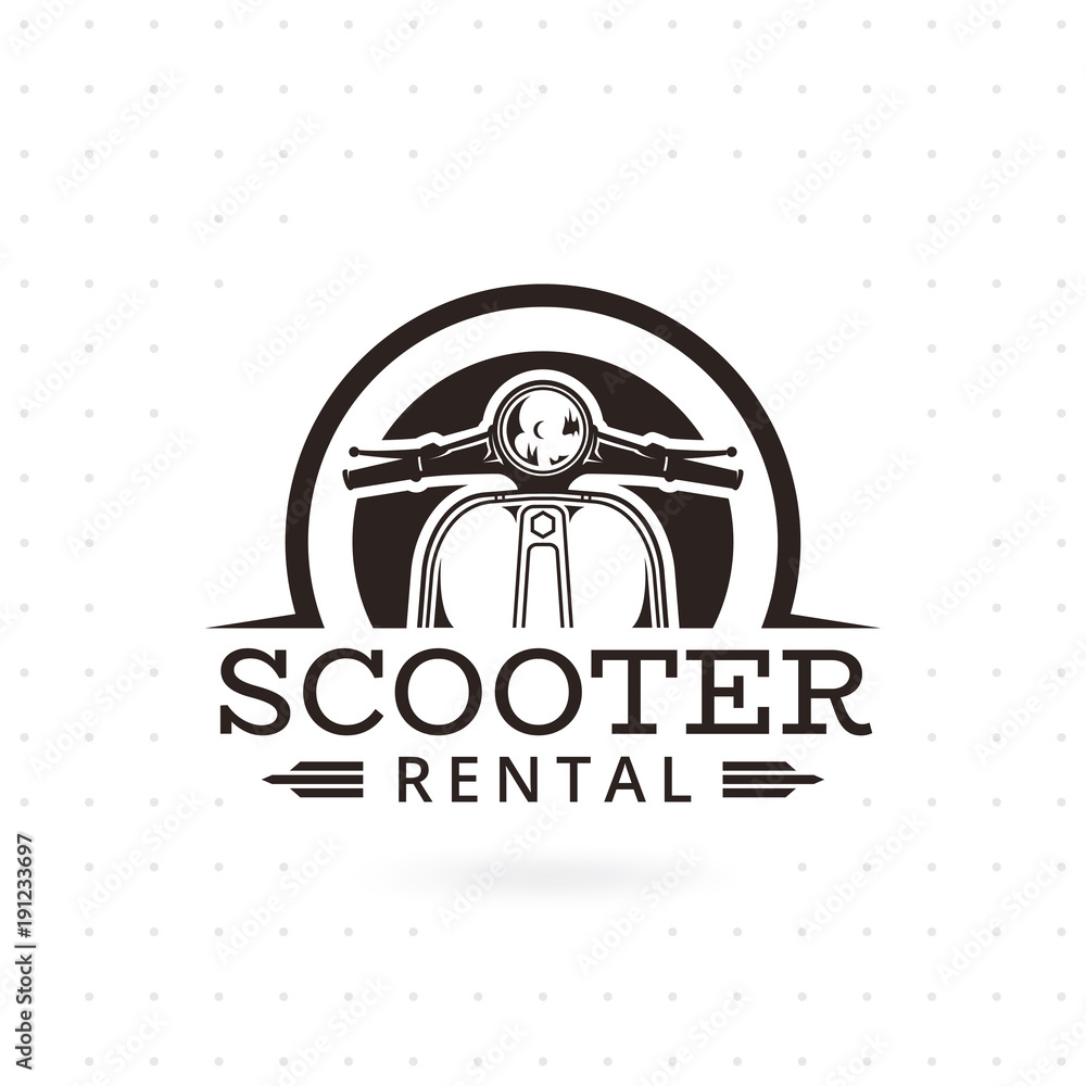 Scooter rental. Classic scooter emblem. Vector illustration of vintage ...