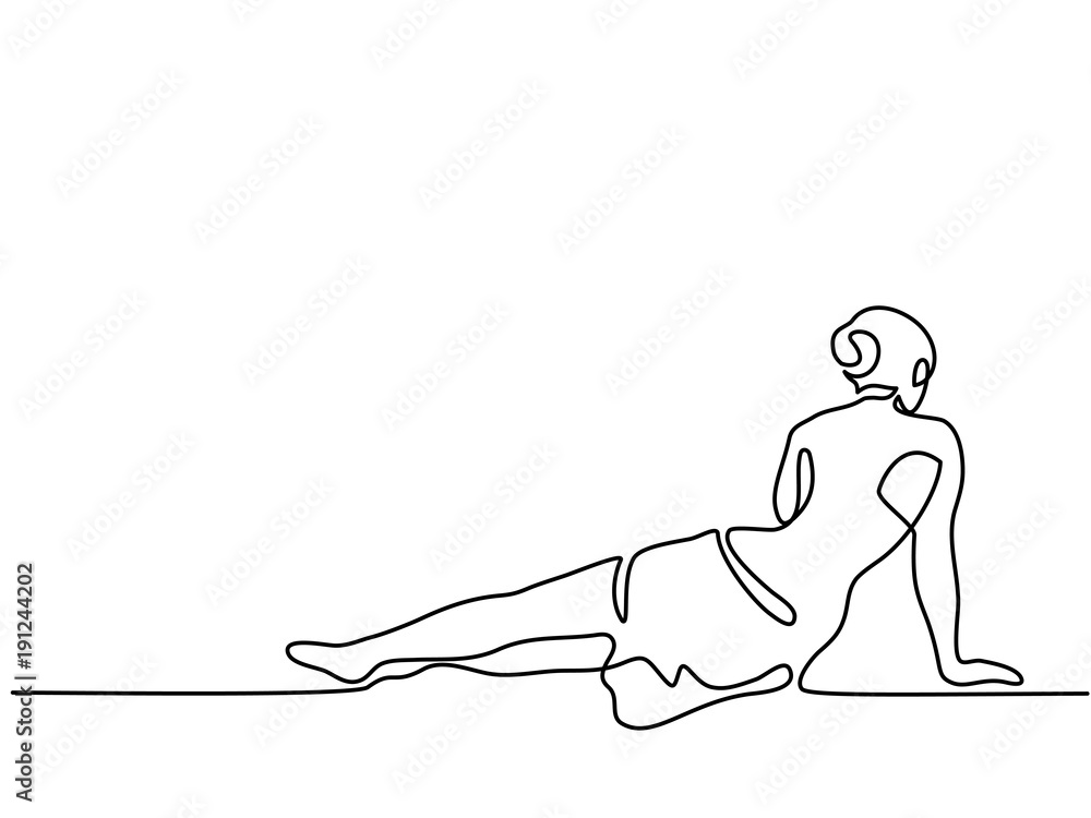 Continuous line drawing. Beautiful woman woman lying on her side ...