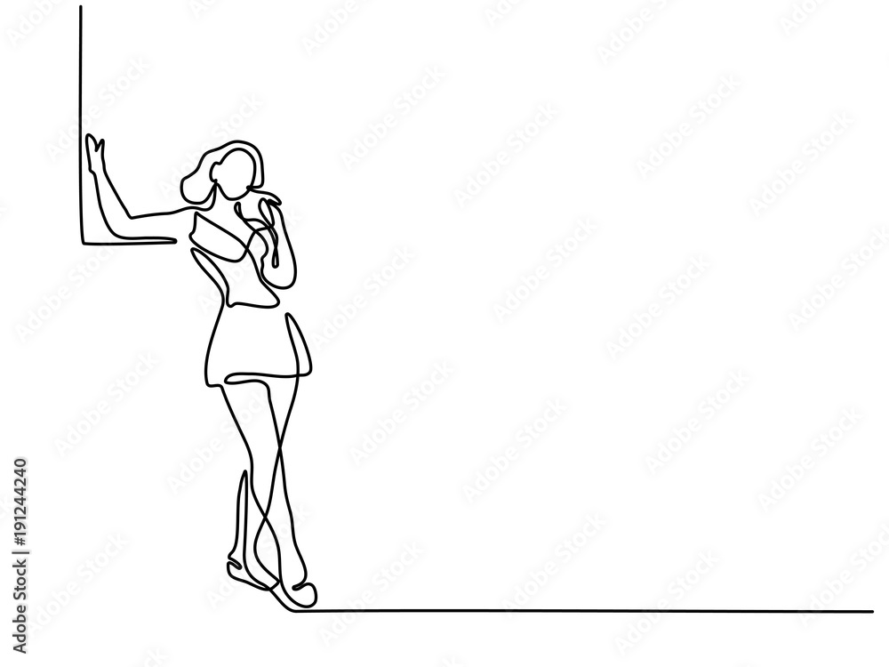 Continuous line drawing. Happy sunbathing woman stretching. Vector ...