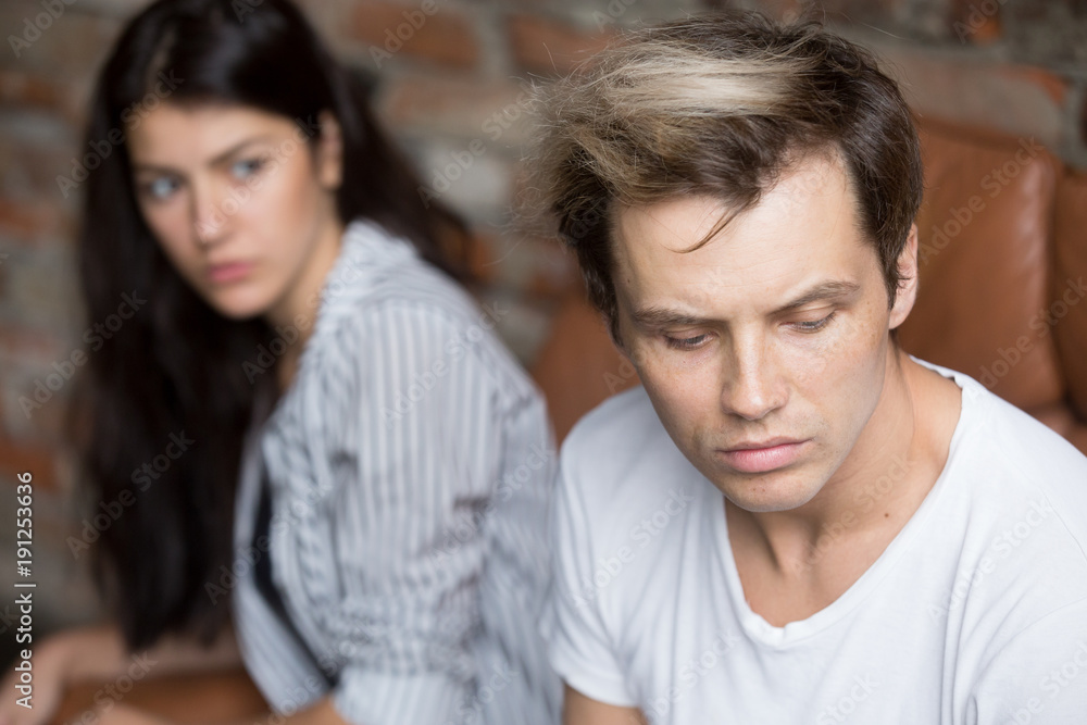 Young sad cheated man thinking of betrayal unresolved problem in bad ...