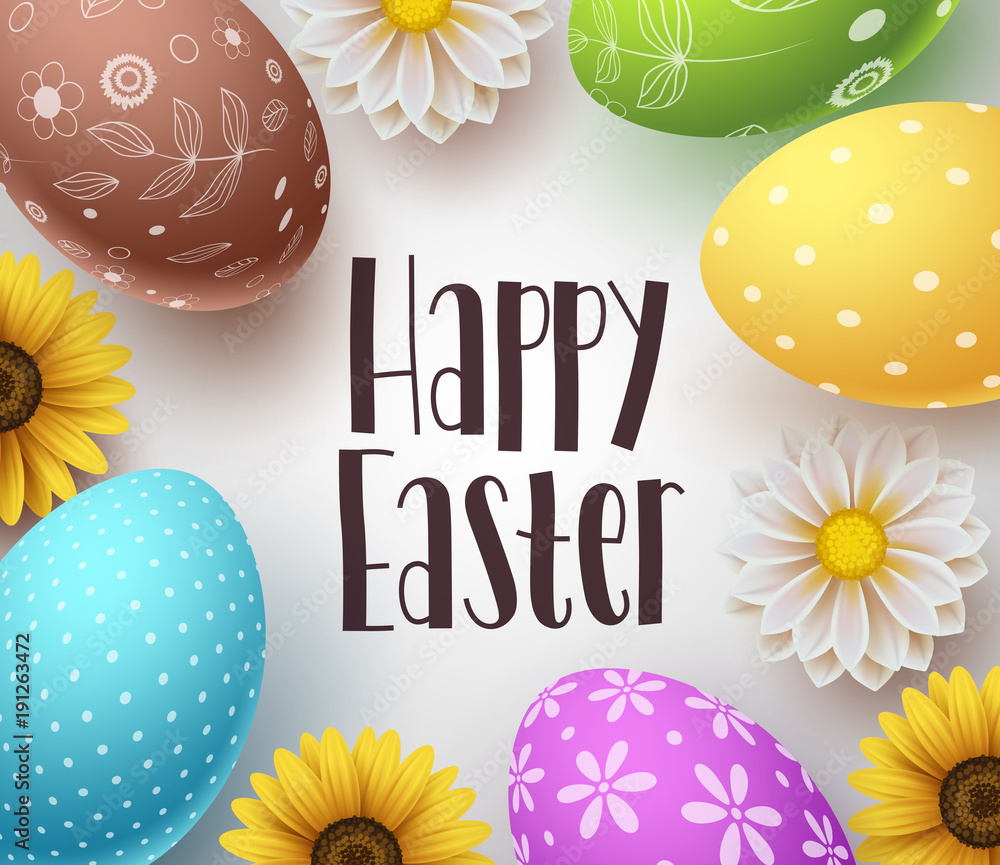 Happy easter vector background design template with greeting typography ...