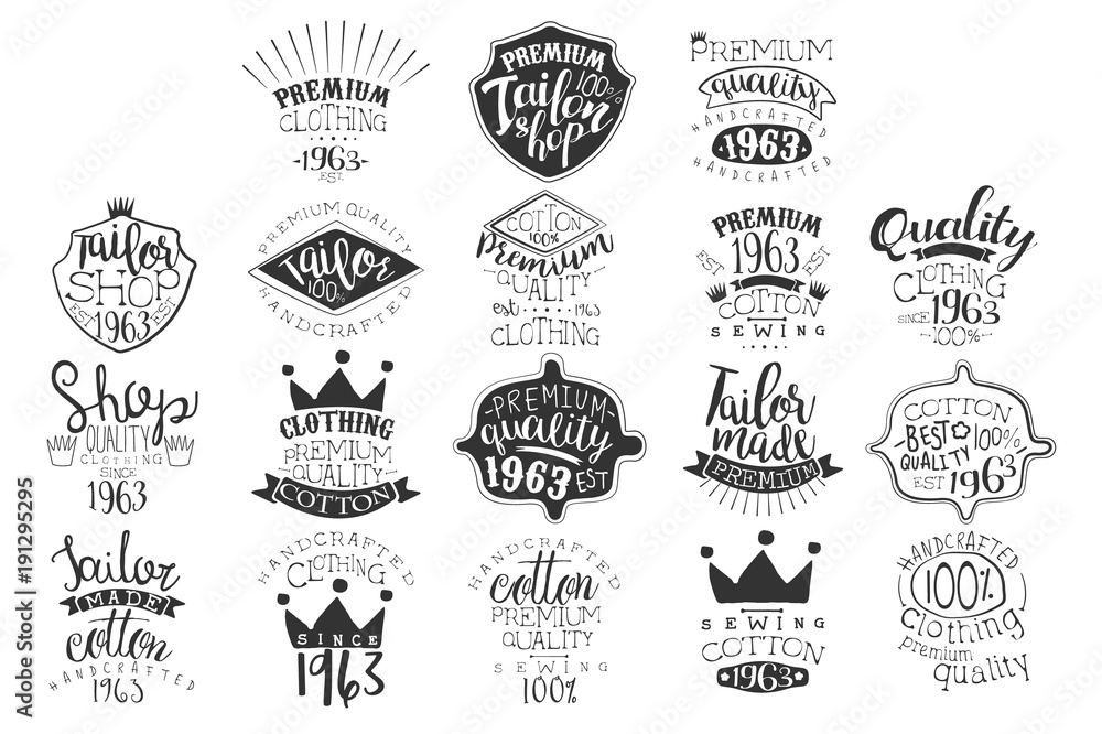 Vector set of monochrome emblems for fashion boutique or handmade ...