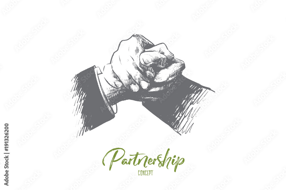 Partnership concept. Hand drawn friendly handshake between business ...