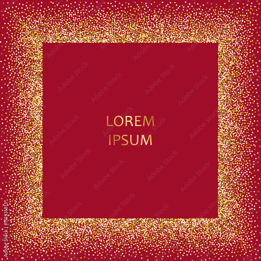Gold shine frame on a red background. Gold grained frame. Gold ...