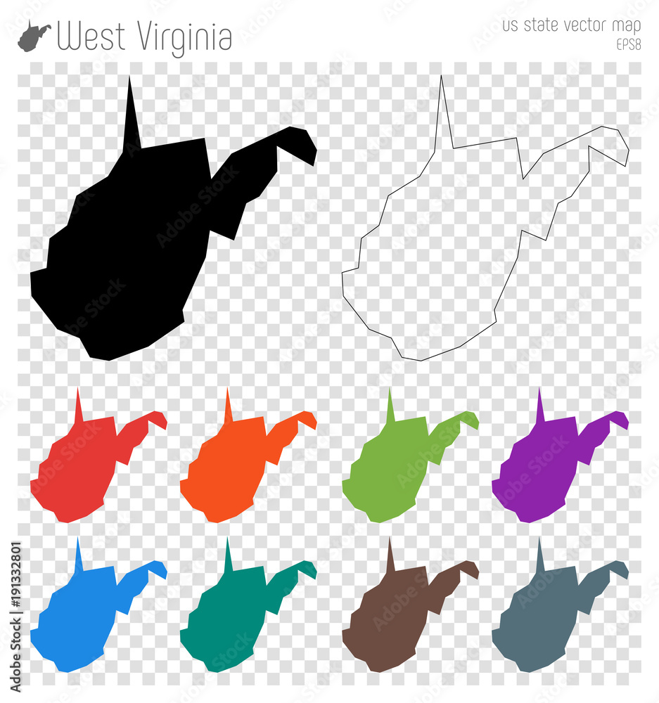 West Virginia high detailed map. Us state silhouette icon. Isolated ...