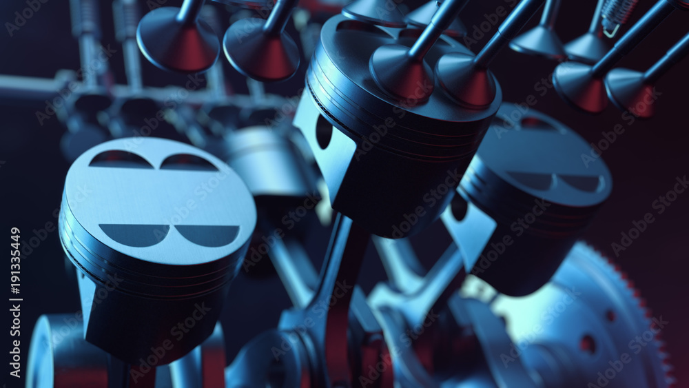 3d illustration of an internal combustion engine. Engine parts ...