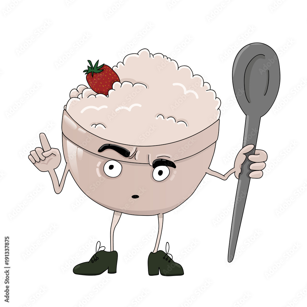 Oatmeal bowl character isolated on white background. Funny healthy food ...