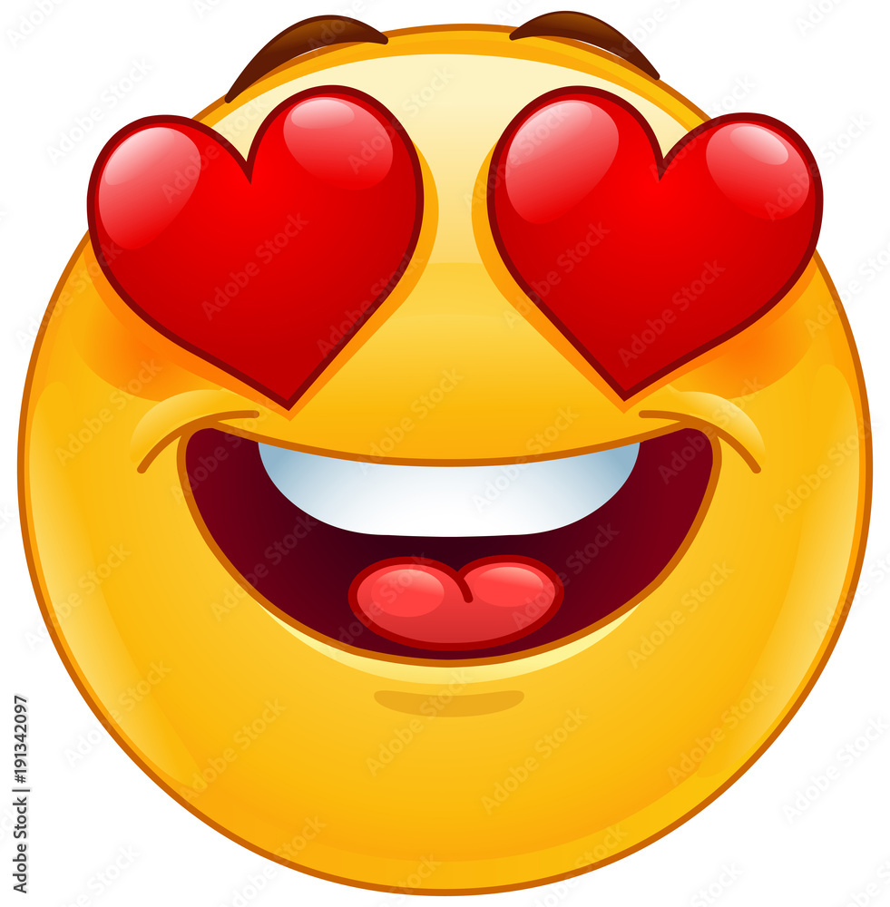 Smiling emoticon face with heart eyes Stock Vector | Adobe Stock