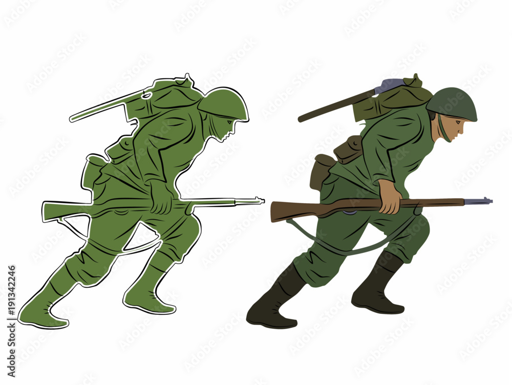 illustration of a running soldier, vector draw Stock Vector | Adobe Stock