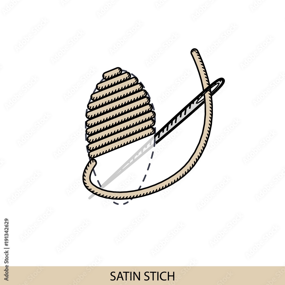 Stitches satin stitch type vector. Collection of thread hand embroidery ...