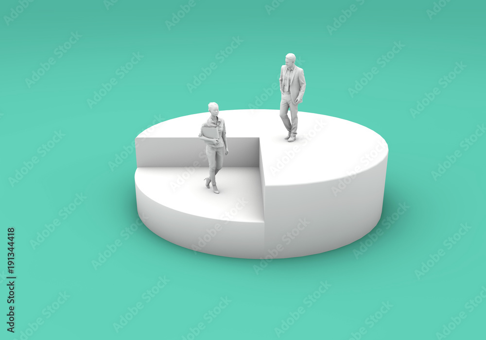 Gender equality concept. man and woman on a pie chart. 3D Rendering ...