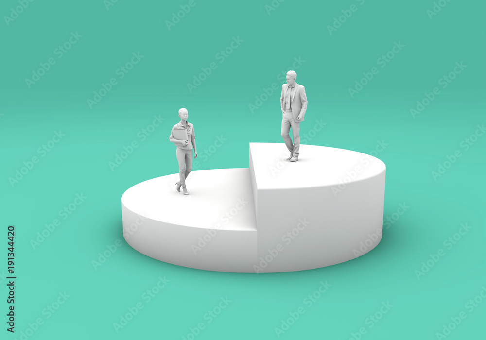 Gender equality concept. man and woman on a pie chart. 3D Rendering ...