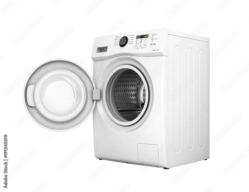 Washing machine with an open door without shadow on a white background ...