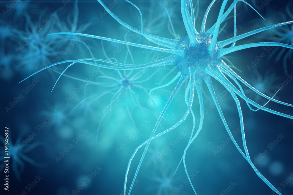 Conceptual illustration of neuron cells with glowing link knots ...