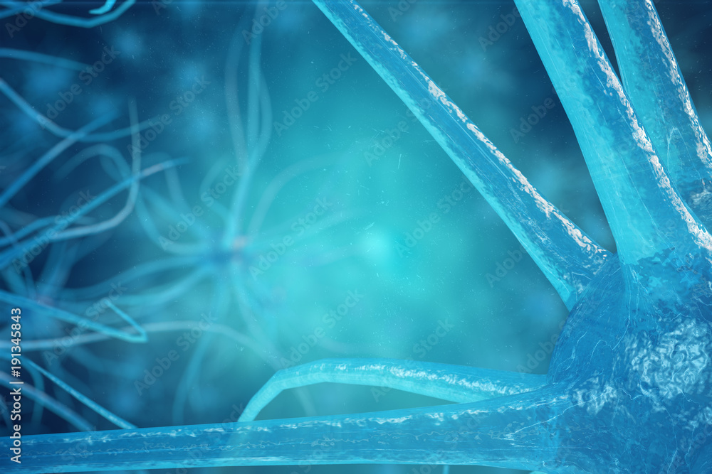 Conceptual illustration of neuron cells with glowing link knots ...