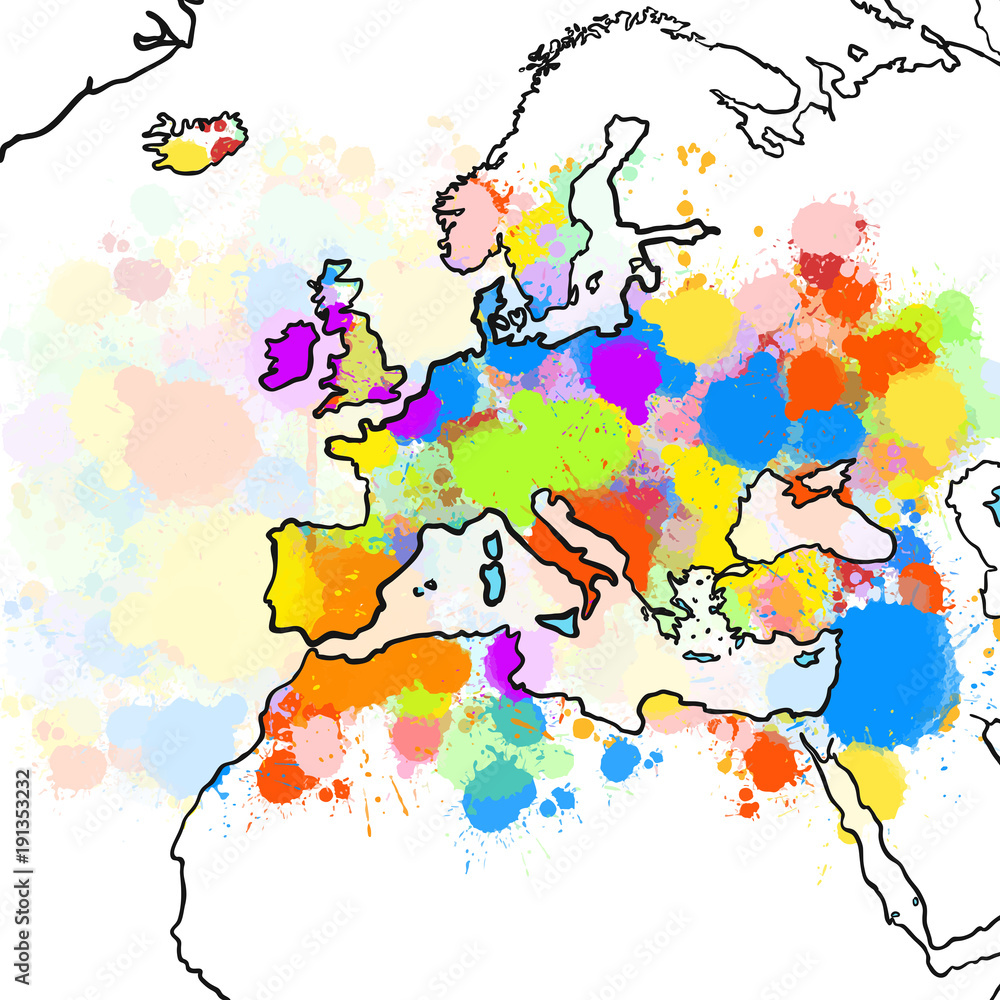 Colorful painted Map of Europe Stock Vector | Adobe Stock