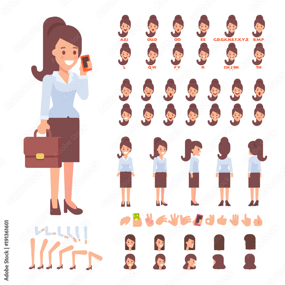 Business lady character for your scenes. Character creation set with ...