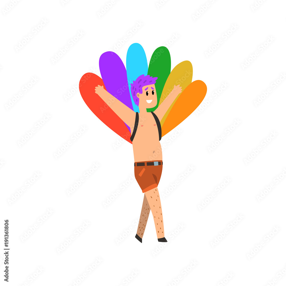 Man celebrating gay pride with rainbow symbol cartoon vector ...