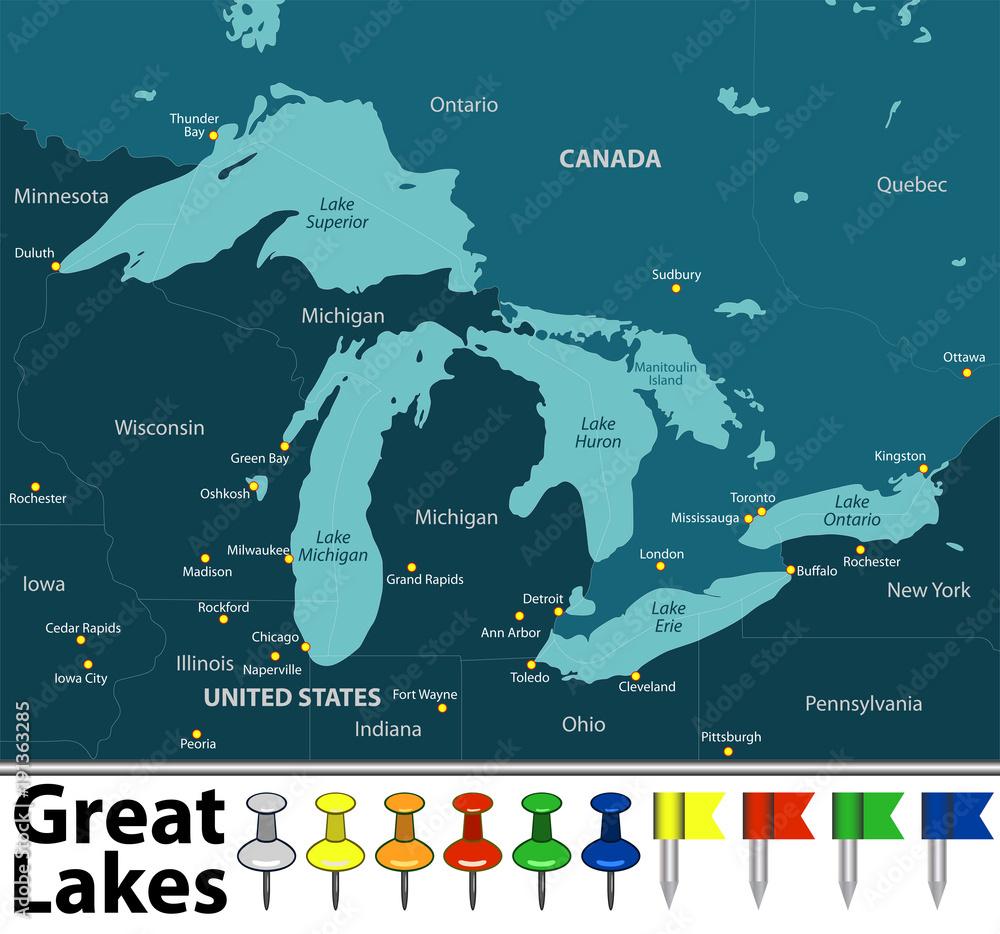 Map of Great Lakes Stock Vector | Adobe Stock