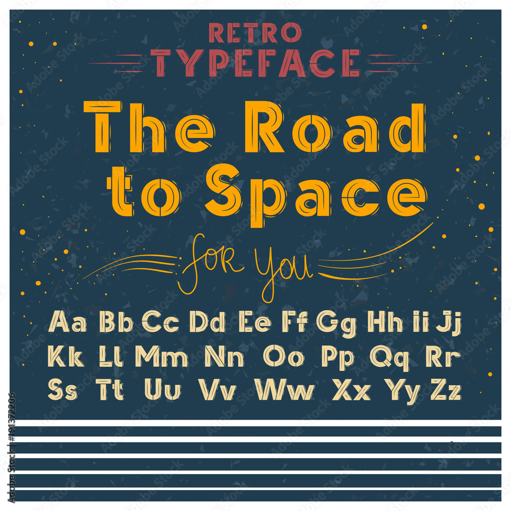 Retro font vintage poster sketch style vector illustration of Latin ...