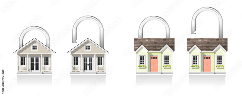 Set of small house padlocks isolated on white background , vector ...