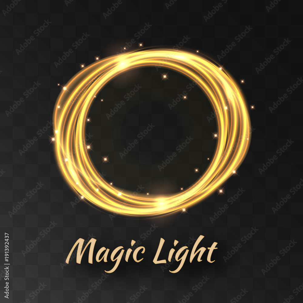 Glowing magic sparkle light effect gold circle. Vector Illustration ...