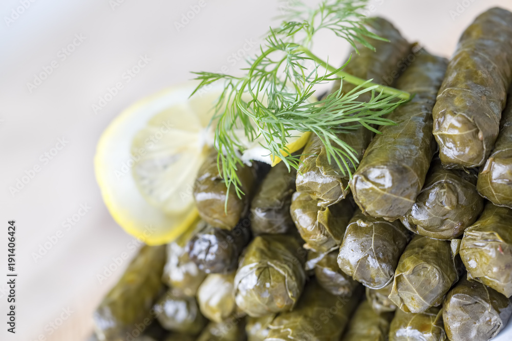 Turkish foods; stuffed leaves (yaprak sarmasi) Stock Photo | Adobe Stock