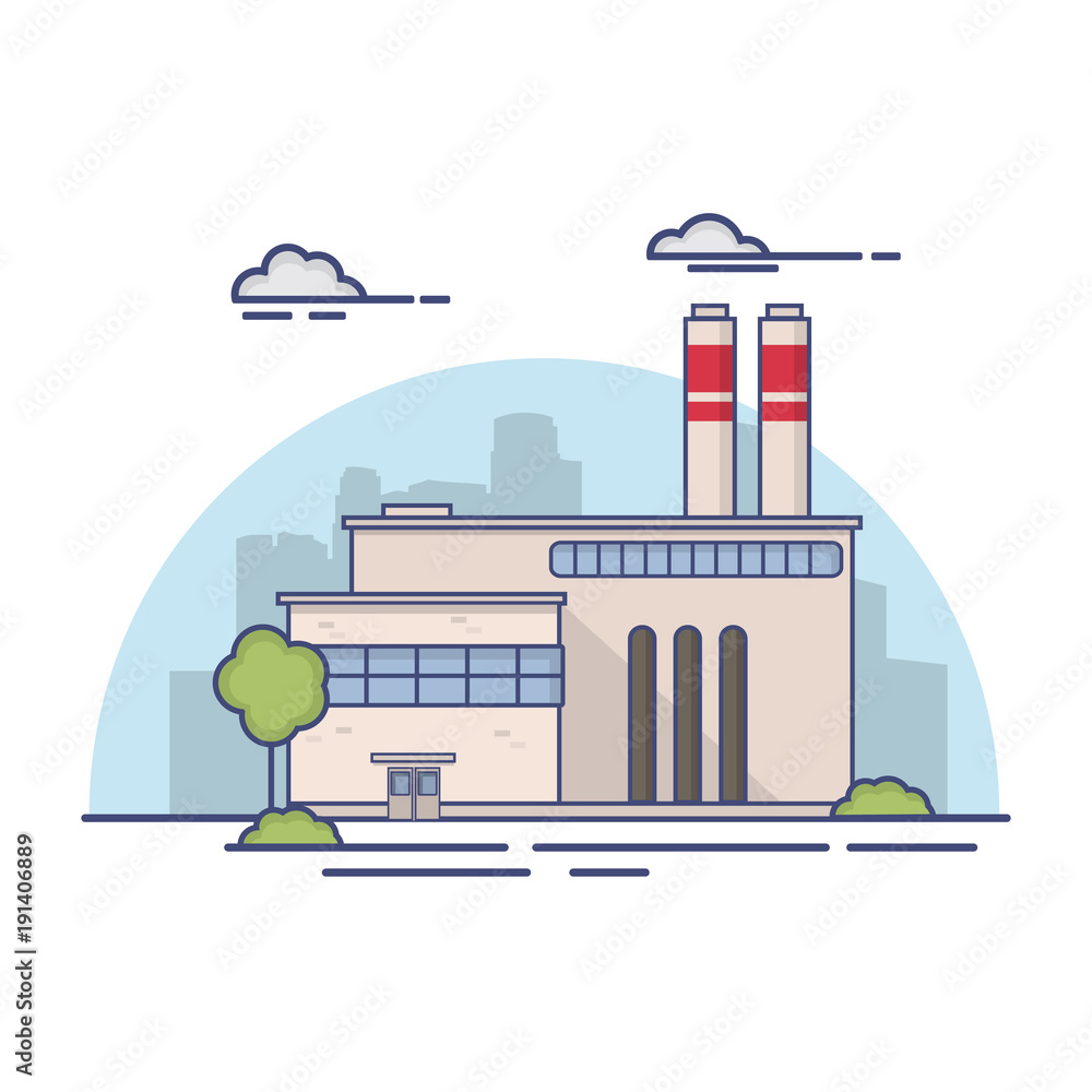 Industrial factory in flat style a vector an illustration.Plant or ...