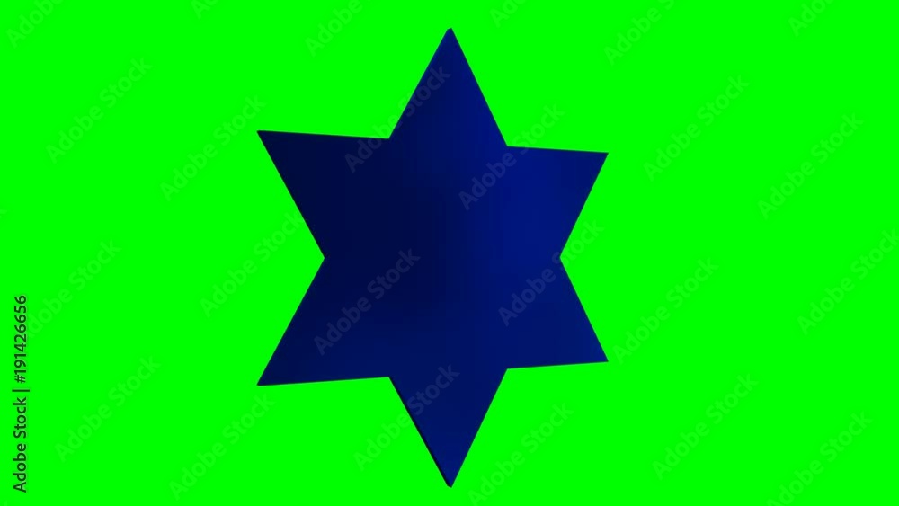 Animated spinning simple shinning solid blue Jewish star with sharp ...