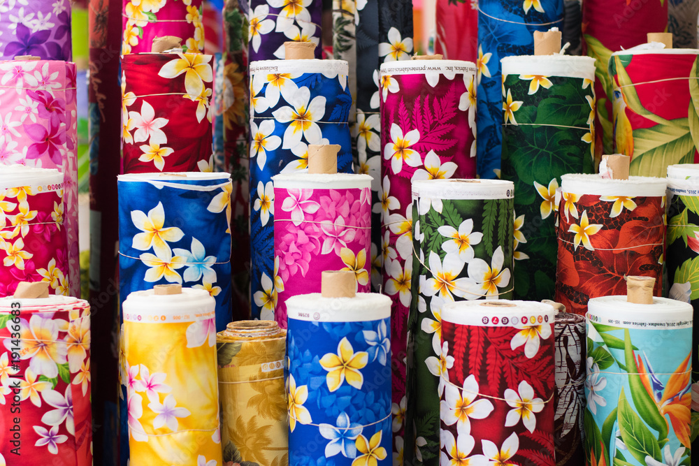 Rainbow Aloha Hawaiian Print Fabric on sale at the Swap Meet on Oahu ...