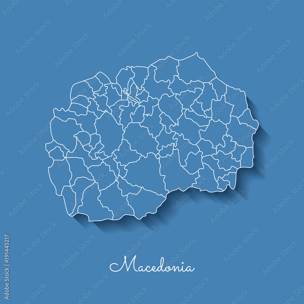Macedonia region map: blue with white outline and shadow on blue ...