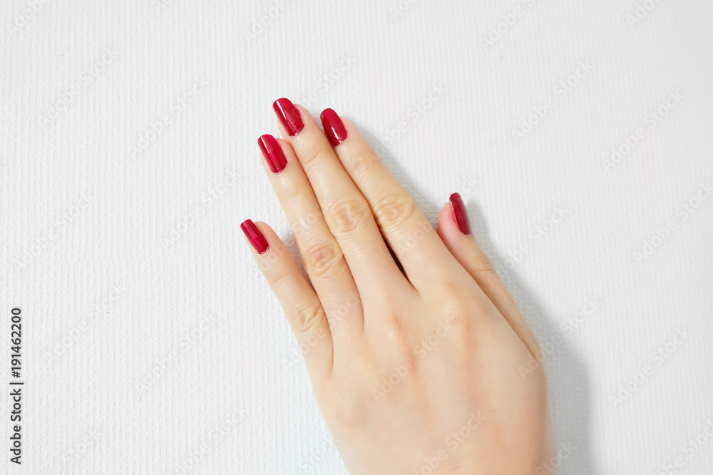 Beautiful Woman Red Nail. Female Hand with Red Nails Manicure Isolated ...