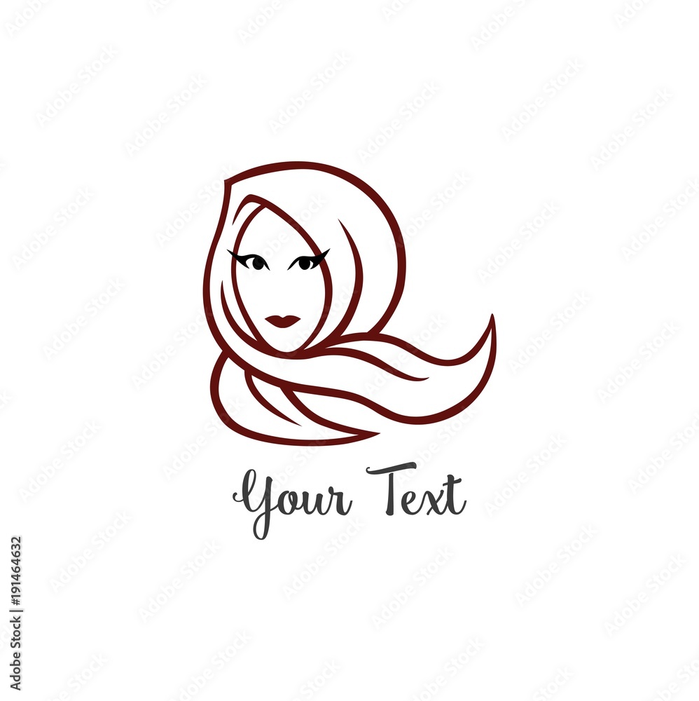 Hijab Logo Young Lovely Muslim Girl Line Art Flat Design Logo Vector ...