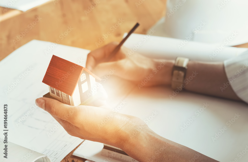 Architect design concept. Young engineer drawing of house structure on ...