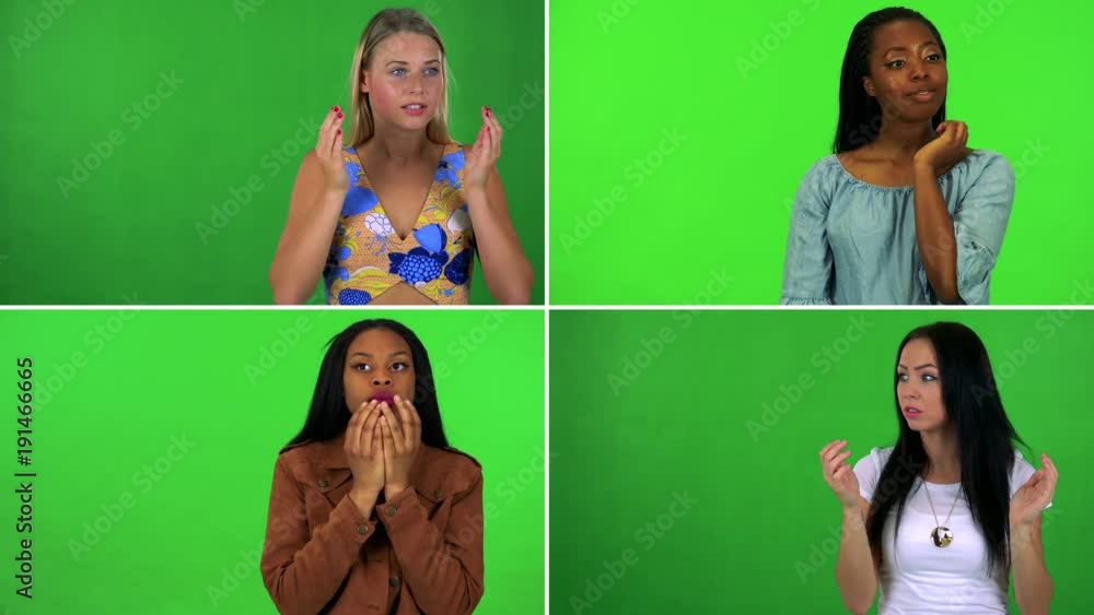 4K compilation (montage) - four women uncover their eyes and look ...