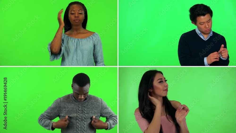 4K compilation (montage) - four people adjust their clothes and smile ...