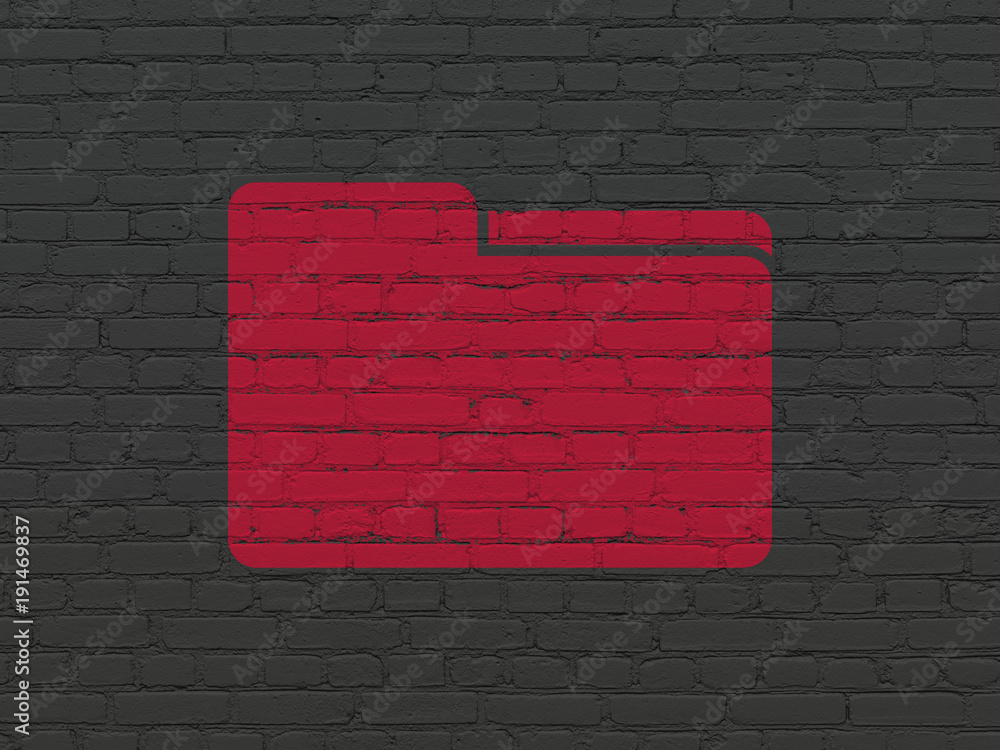 Business concept: Painted red Folder icon on Black Brick wall ...
