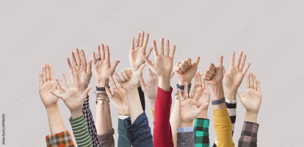 Raised up hands, palms, fingers, Stock Photo | Adobe Stock
