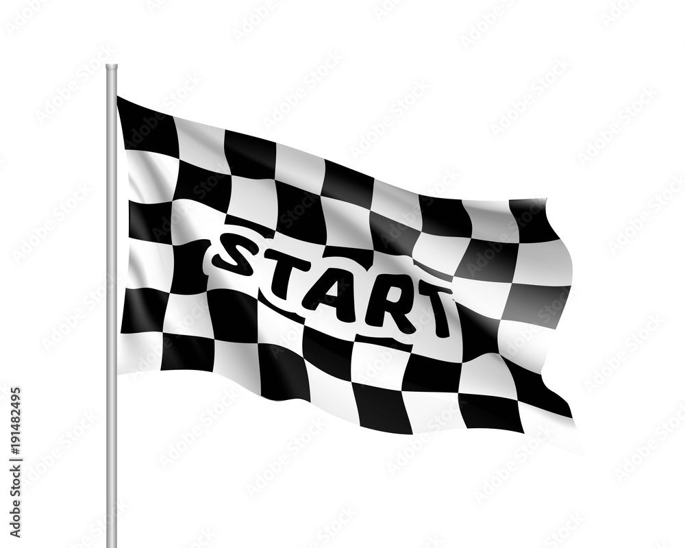 Realistic flag auto racing, inscription start, waving banner. Symbol of ...