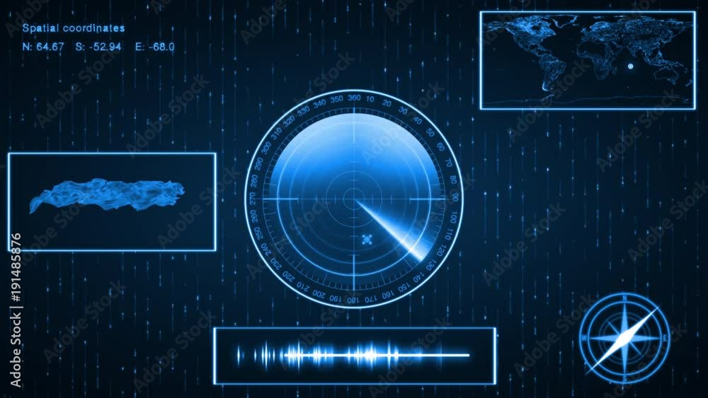 Submarine Sonar with target on map. HUD showing location, landscape ...