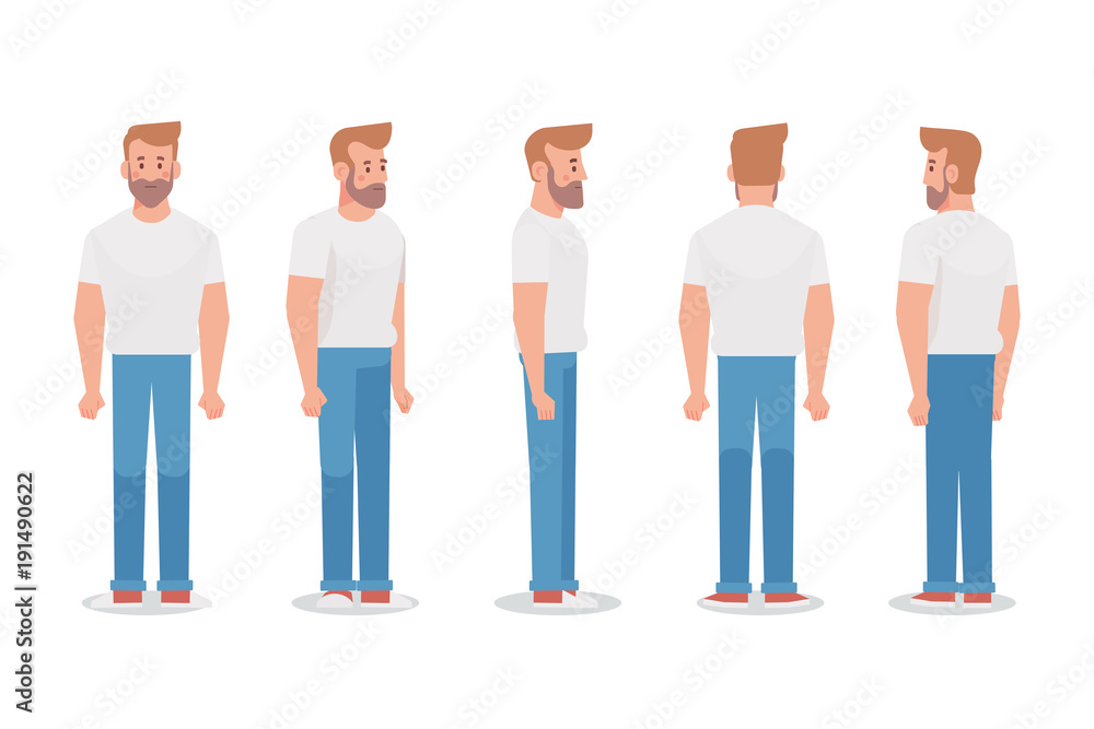 Young man for animation. Front, side, back, 3/4 view character ...