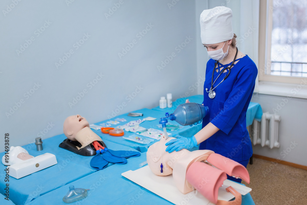 Artificial ventilation. introduction endotracheal tube (ETT) into ...