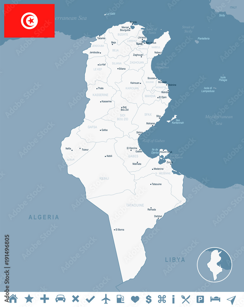 Tunisia - map and flag Detailed Vector Illustration Stock Vector ...