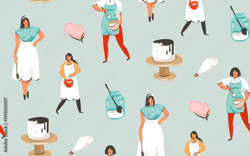 Hand drawn vector abstract modern cartoon cooking time fun ...