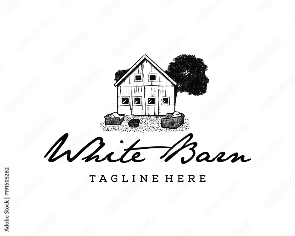 White Barn Illustration Hand Drawing Symbol Logo Vector Stock ...