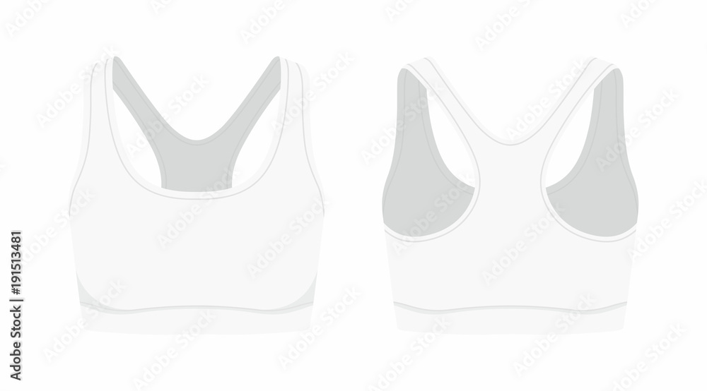 Front and back views of women's white sport bra on white background ...