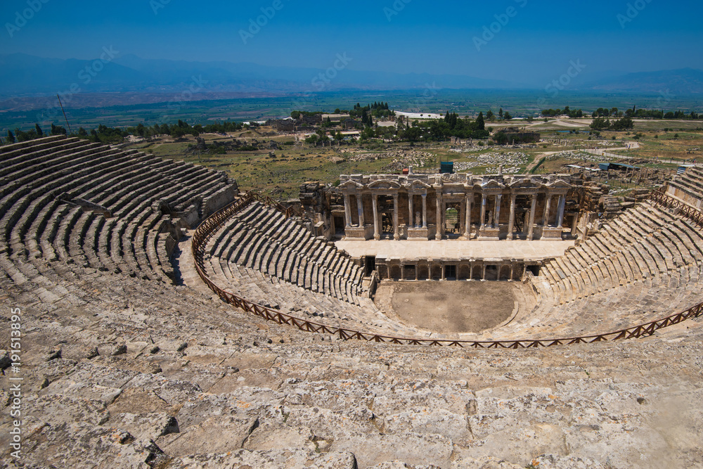 Roman amphitheatre in the ruins of Hierapolis, in Pamukkale, near ...